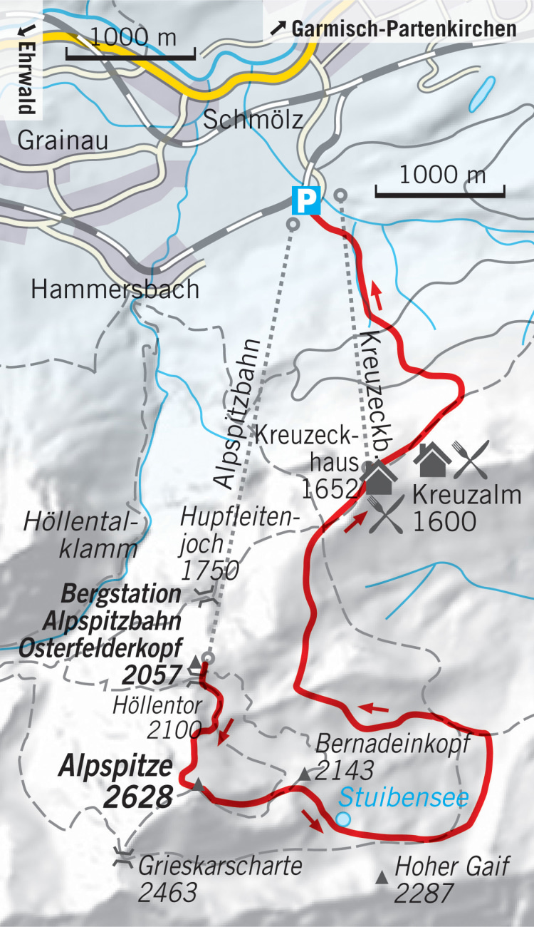 Skitour auf die Alpspitze über die Alpspitz-Ferrata im Wetterstein